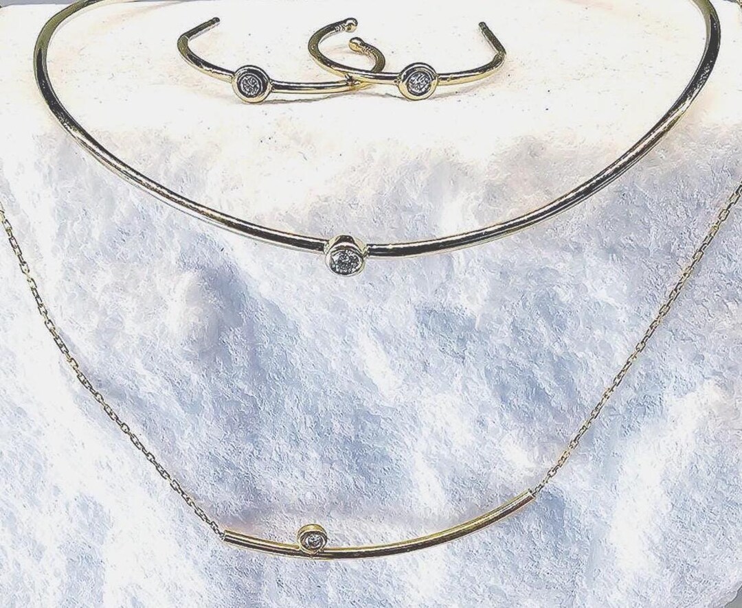 Jewelry Solid Gold Set, Minimalist Gold Jewelry Set With Diamond ...