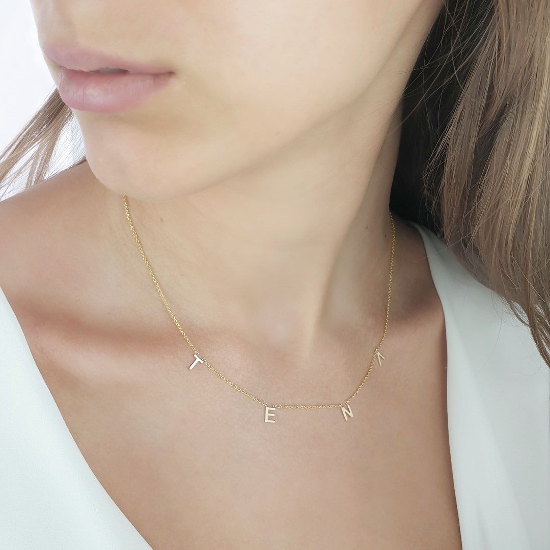 14K Gold Custom Initial Necklace, Family Initial Necklace, Gold ...