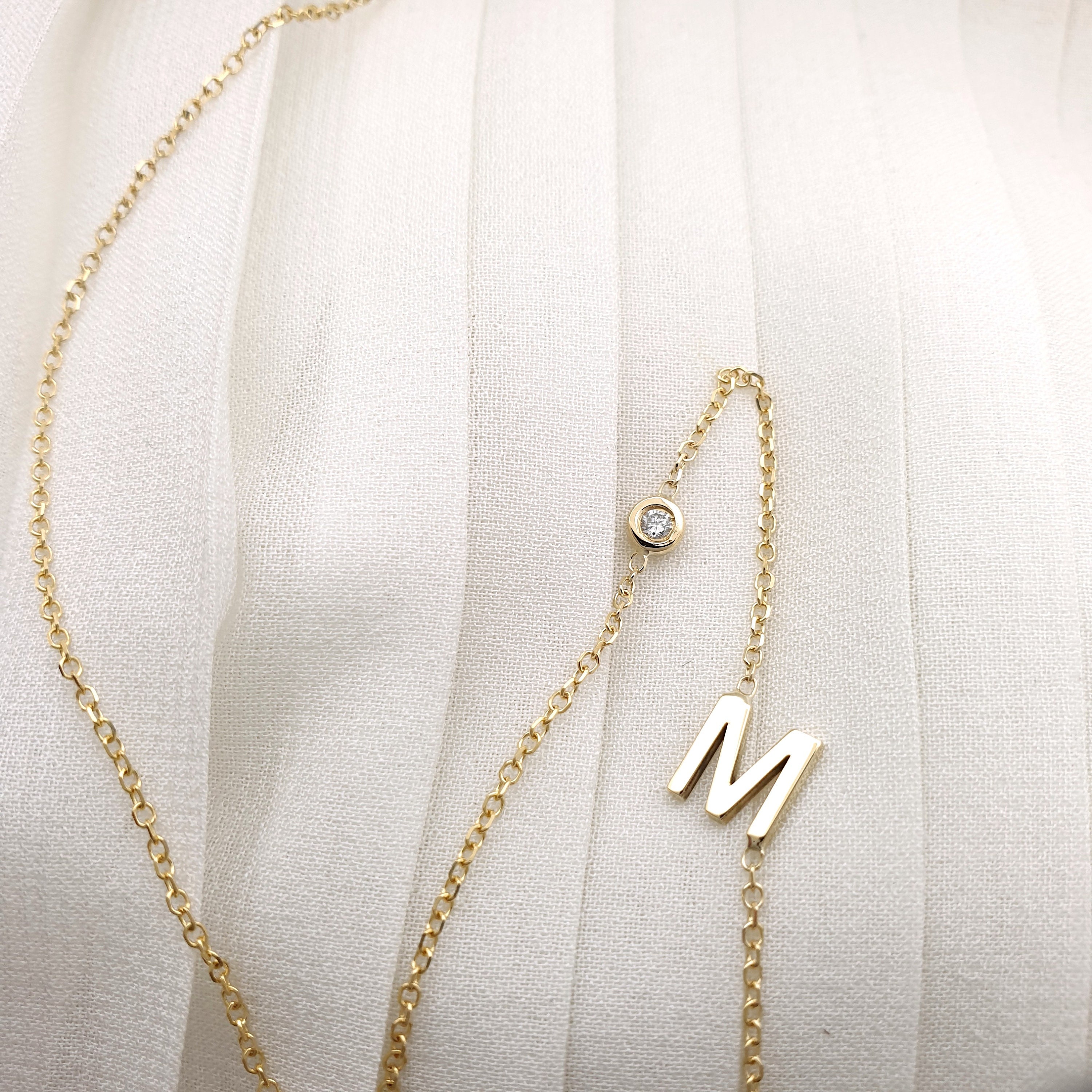 Birthstone Initial Diamond Necklace 14k Gold Letter Necklace - Etsy
