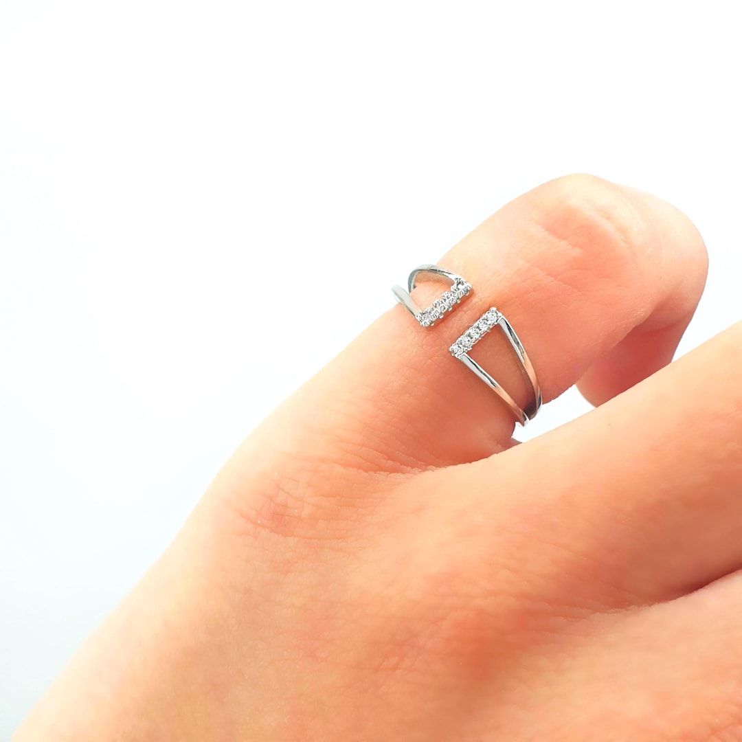 Solid Gold Pave Diamond Double Band Open Ring, Handmade - Etsy