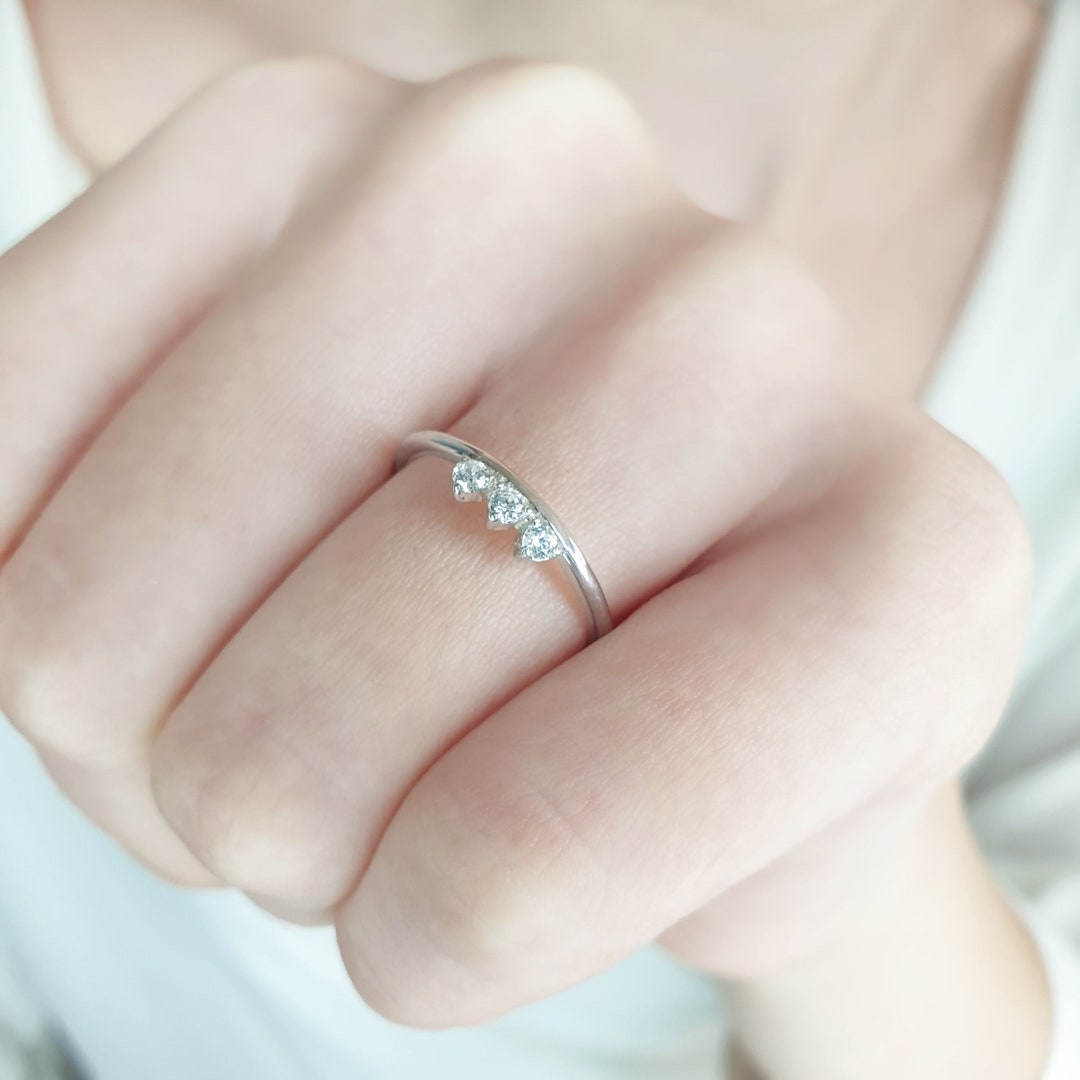 Trilogy Prong Diamond Engagement Ring, 3 Diamonds Ring Made Solid Gold ...