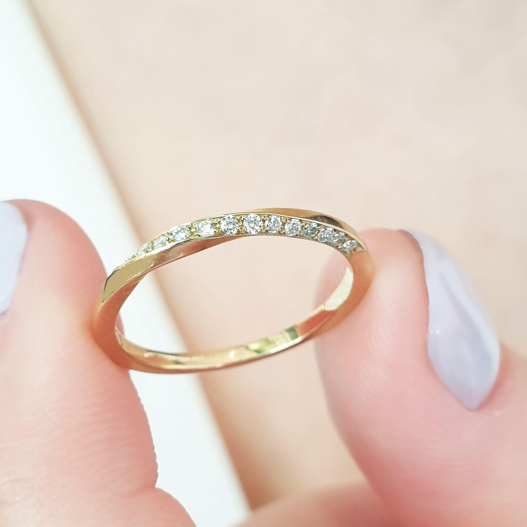 Solid Gold Diamond Mobius Wedding Band, Personalized Engraved Ring ...