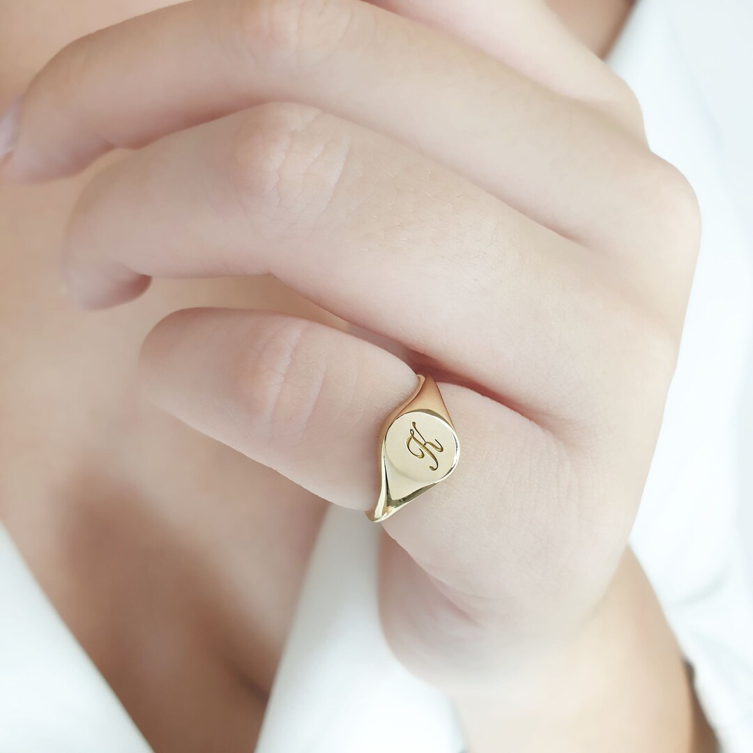 Personalized Initial Ring, Gold Custom Ring, 14k Gold Initial Signet ...