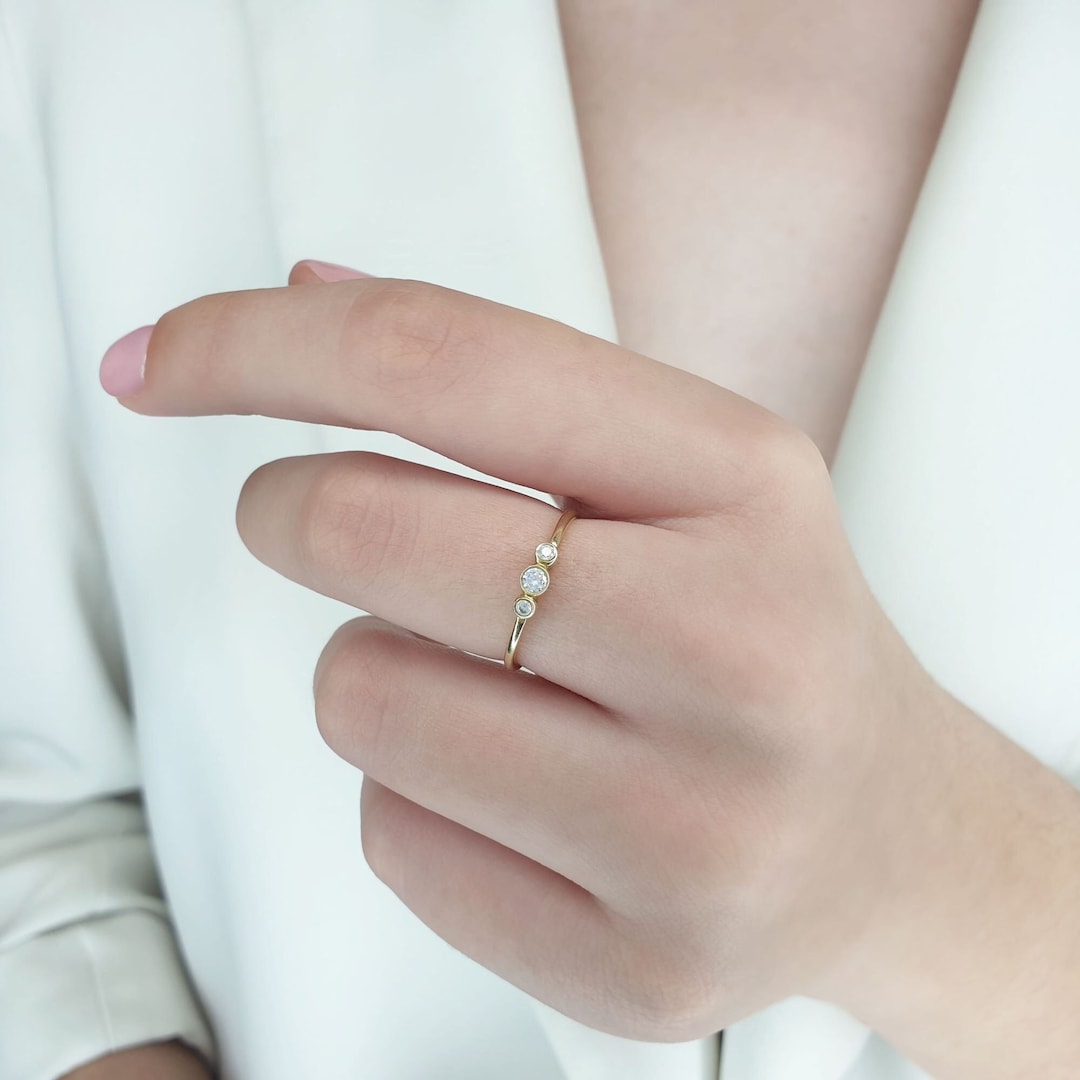 Three Stone Diamond Ring, Diamond Engagement Ring, Trio Gold Diamond ...