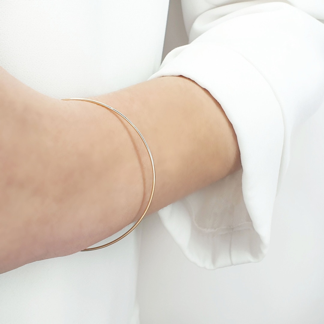 Thin Gold Bangle, Classic Plain Bangle, Gold Bangle for Women, Dainty Bangle Bracelet, Slip on ...