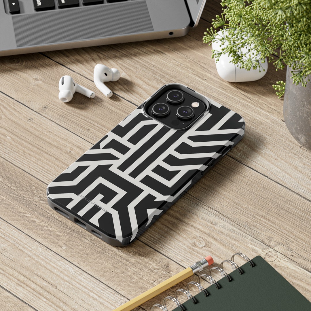 Black and White Geometric Patterned iPhone Case / iPhone 14, iPhone 13 ...