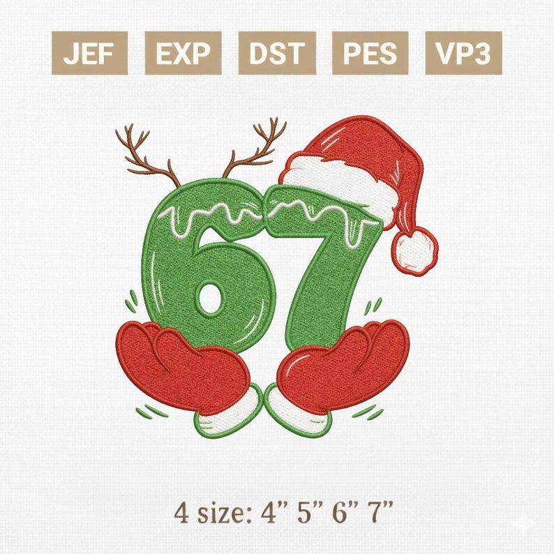 Six Seven Christmas Embroidery Design, 6 7 Holiday Meme Embroidery File ...