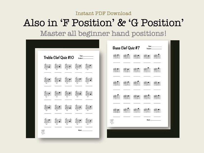Treble and Bass Clef Music Note Reading Identification Quiz Worksheet ...