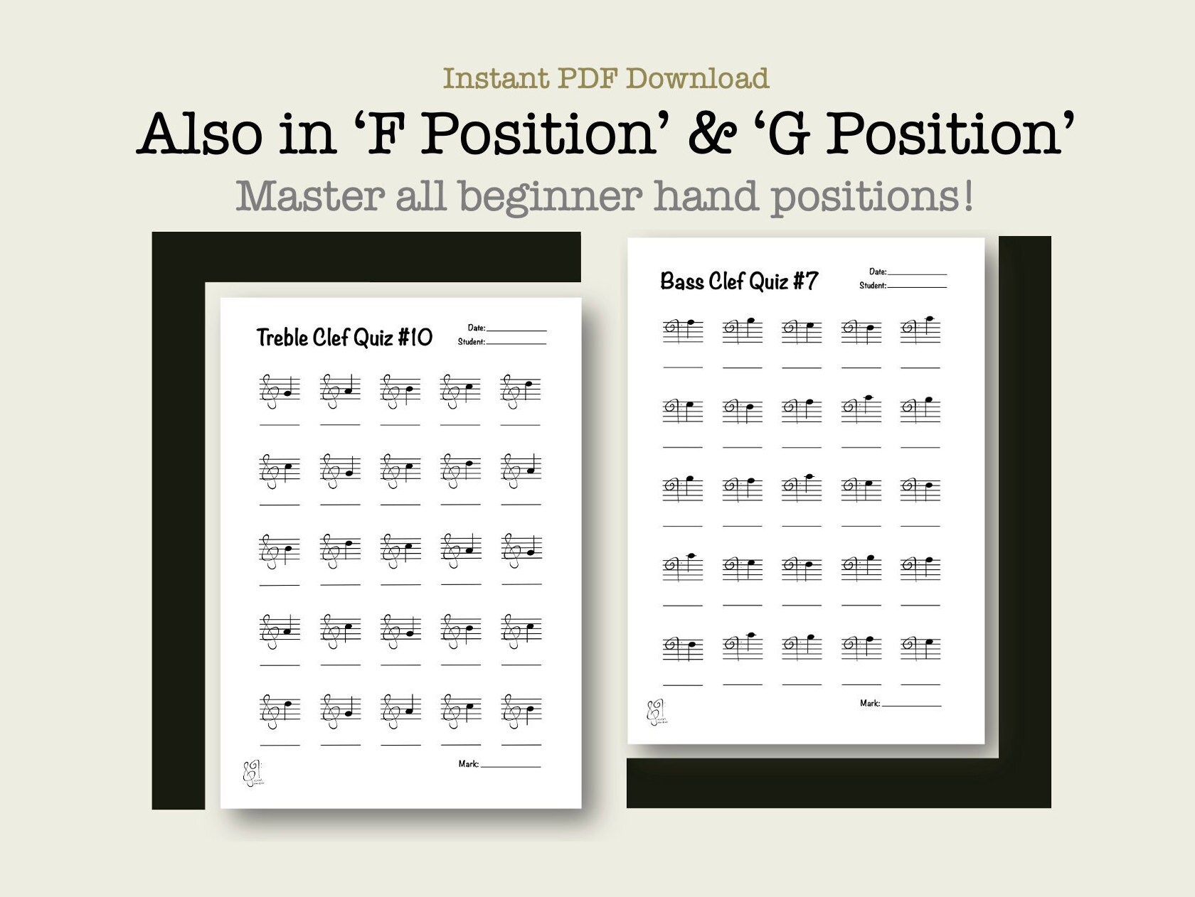Treble and Bass Clef Music Note Reading Identification Quiz Worksheet ...