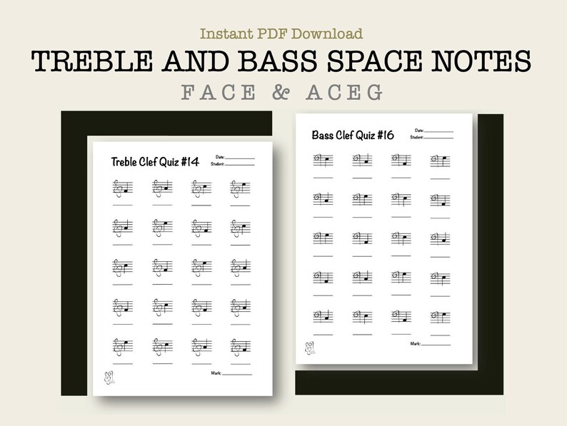 Treble and Bass Clef Music Note Reading Identification Quiz Worksheet ...