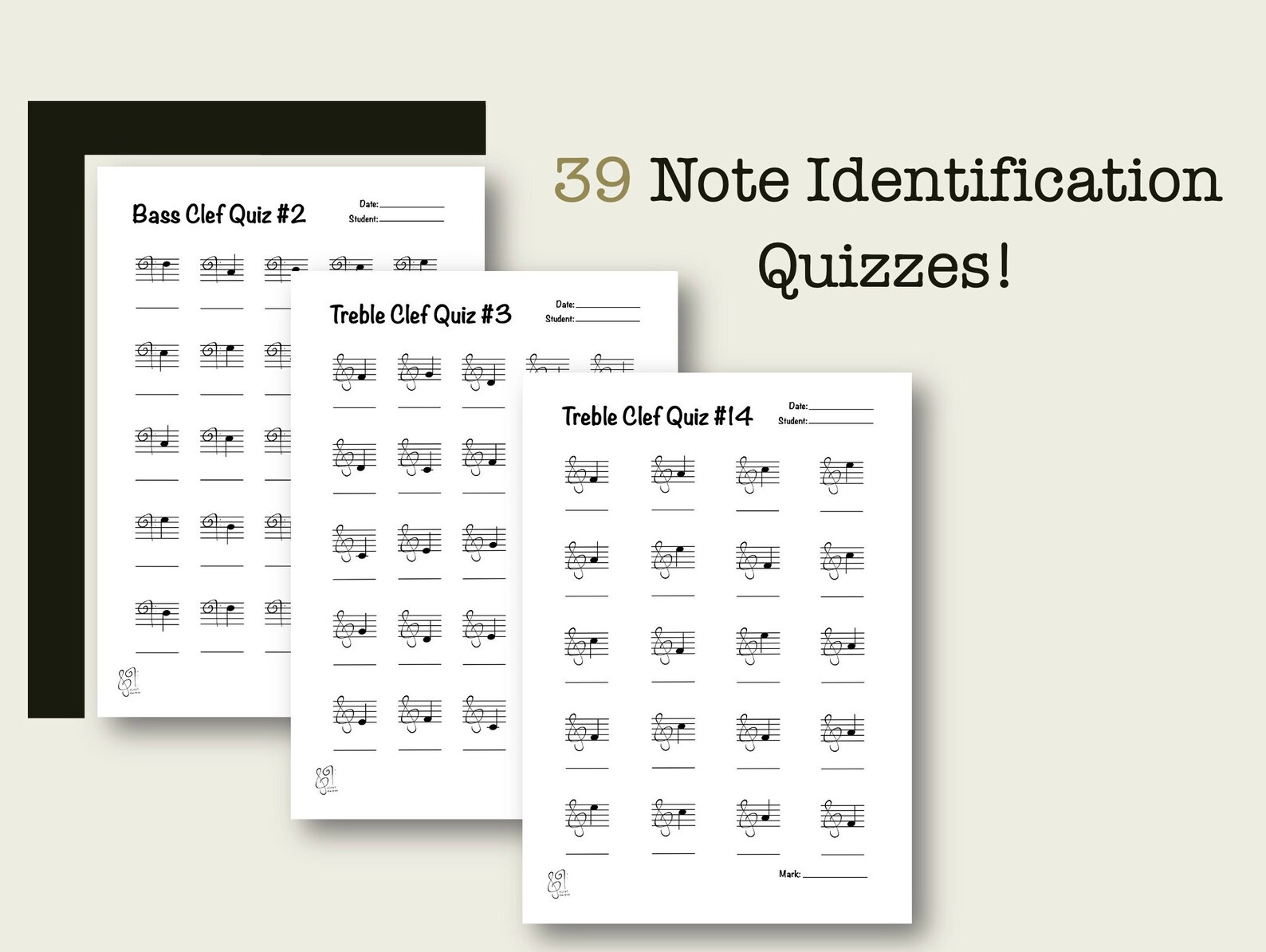 Treble and Bass Clef Music Note Reading Identification Quiz Worksheet ...
