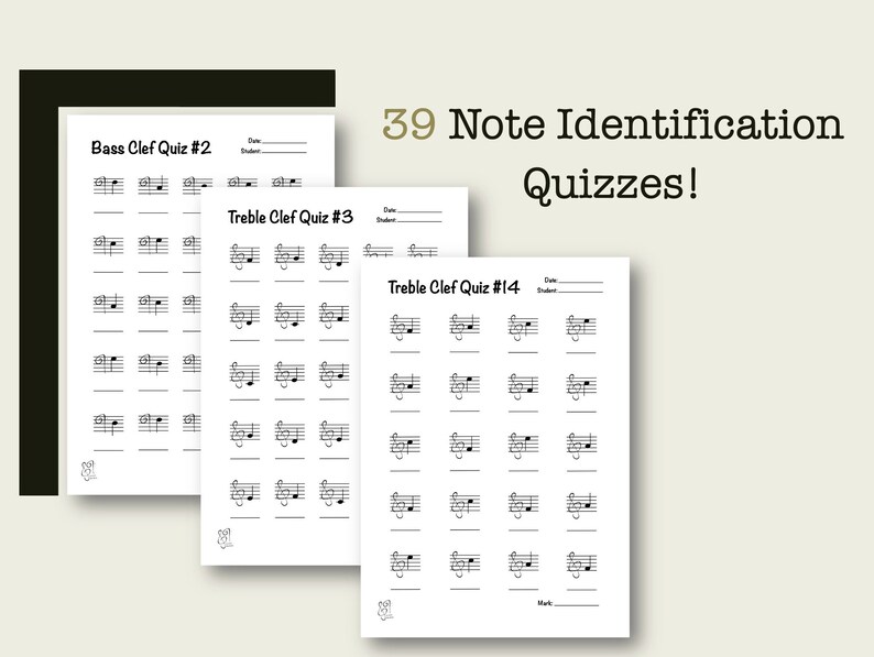 Treble and Bass Clef Music Note Reading Identification Quiz Worksheet ...