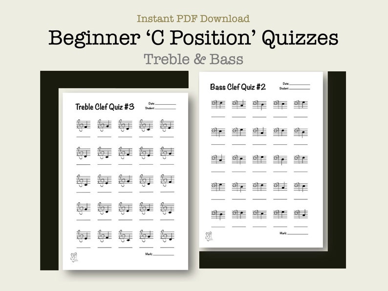 Treble and Bass Clef Music Note Reading Identification Quiz Worksheet ...