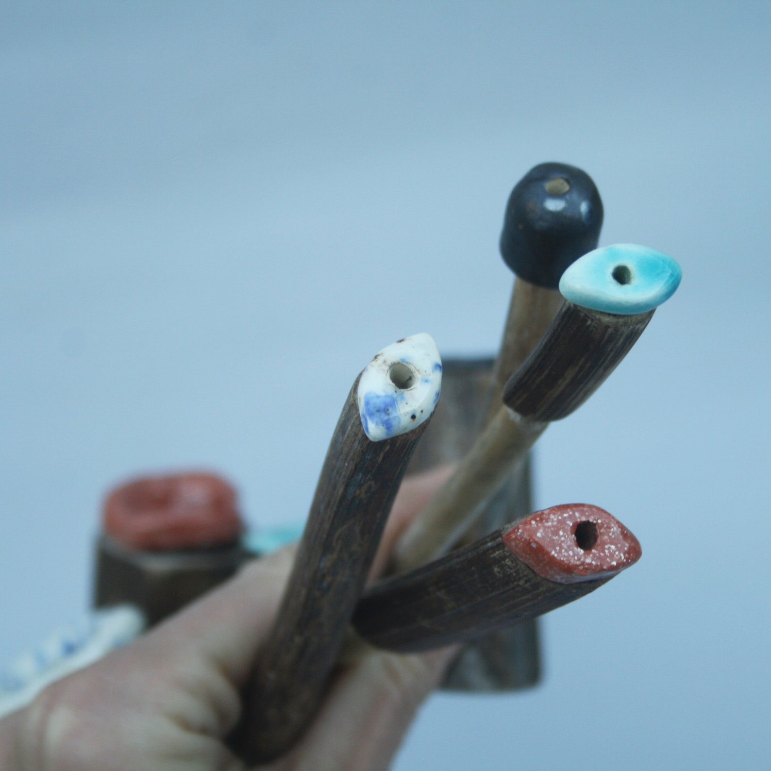 Smoking Pipe From Ceramic and Wood/ Ritual Pipe Wooden - Etsy