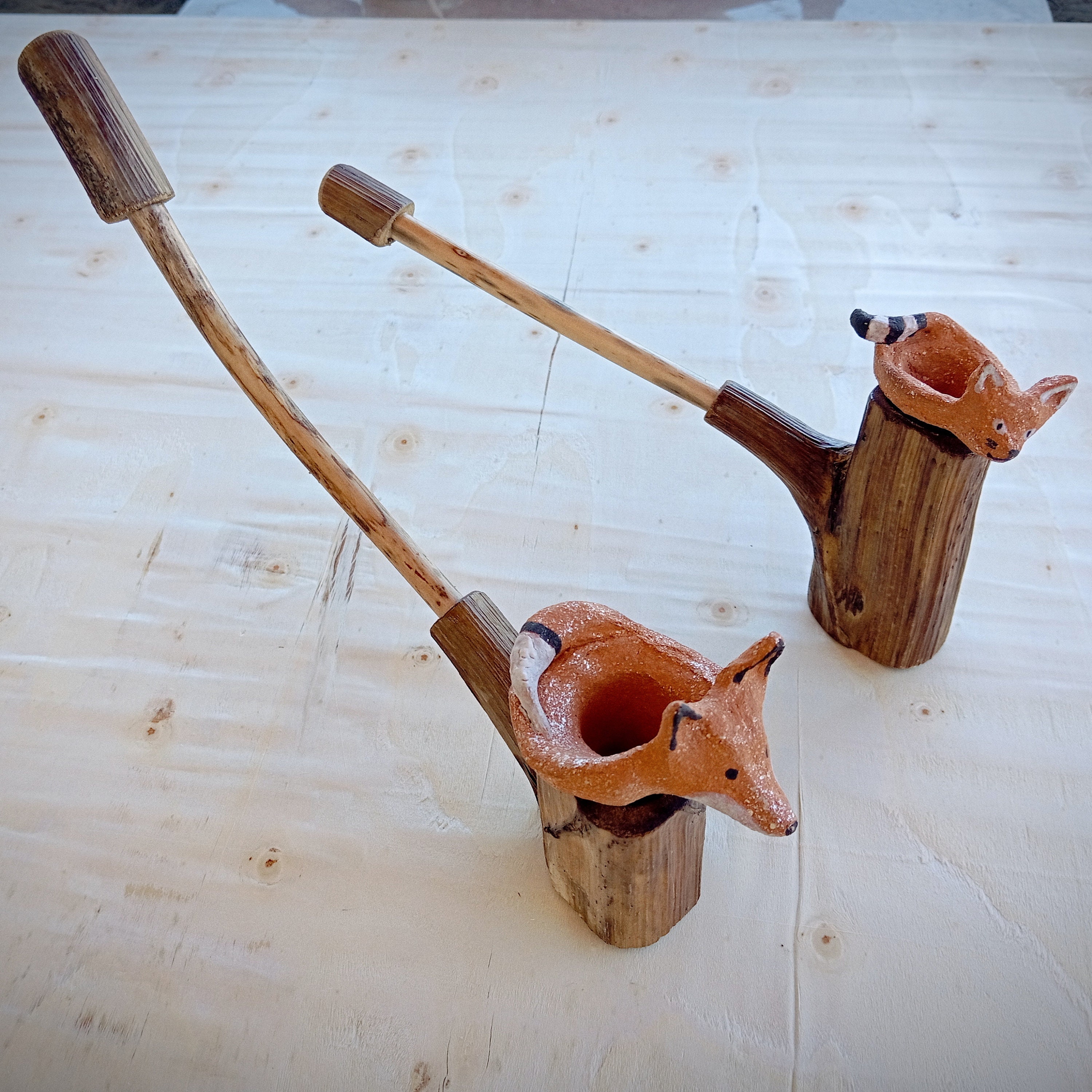 Fox Pipe and Cat Pipe /smoking Pipe From Ceramic and Wood/ Spirit ...