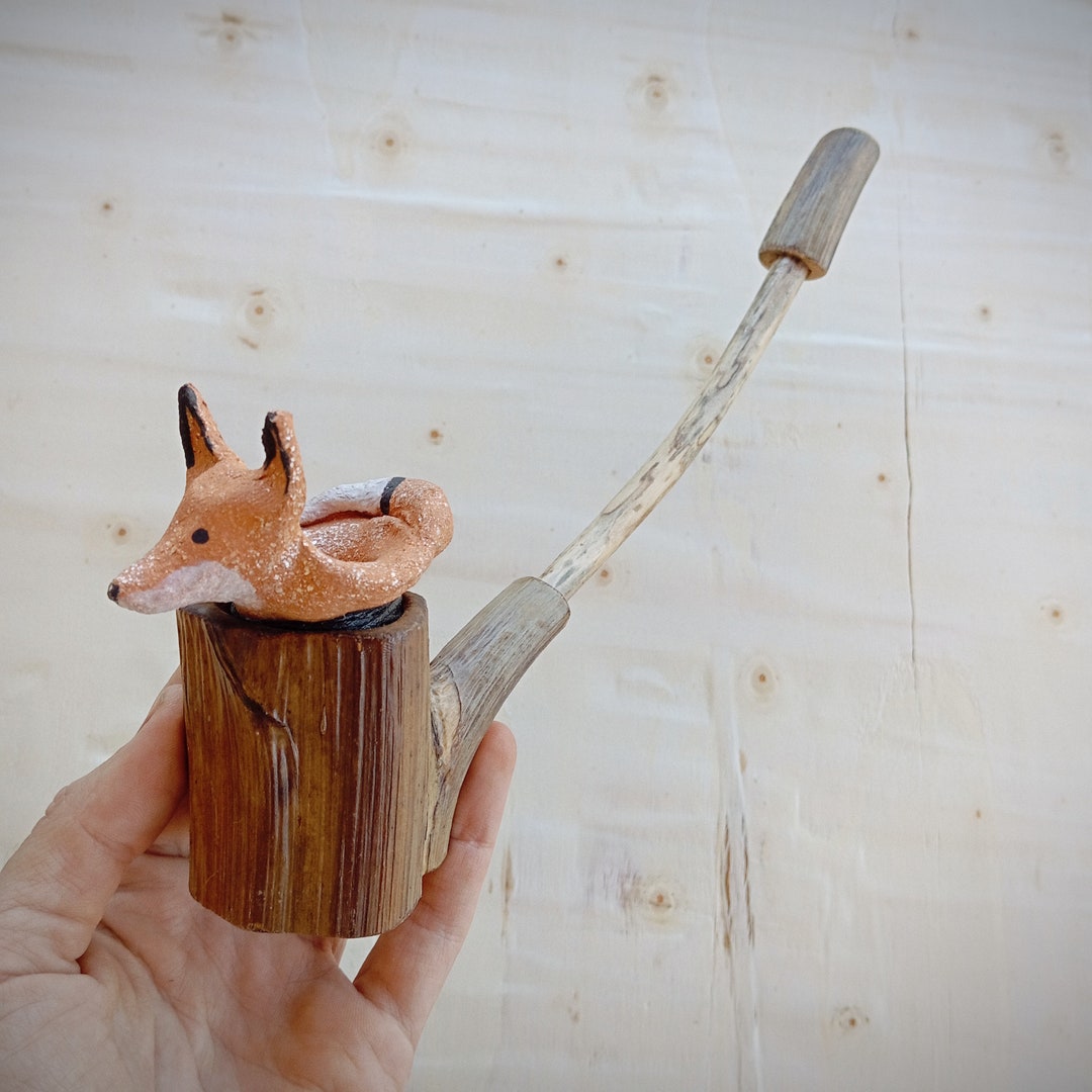Fox Pipe and Cat Pipe /smoking Pipe From Ceramic and Wood/ Spirit ...