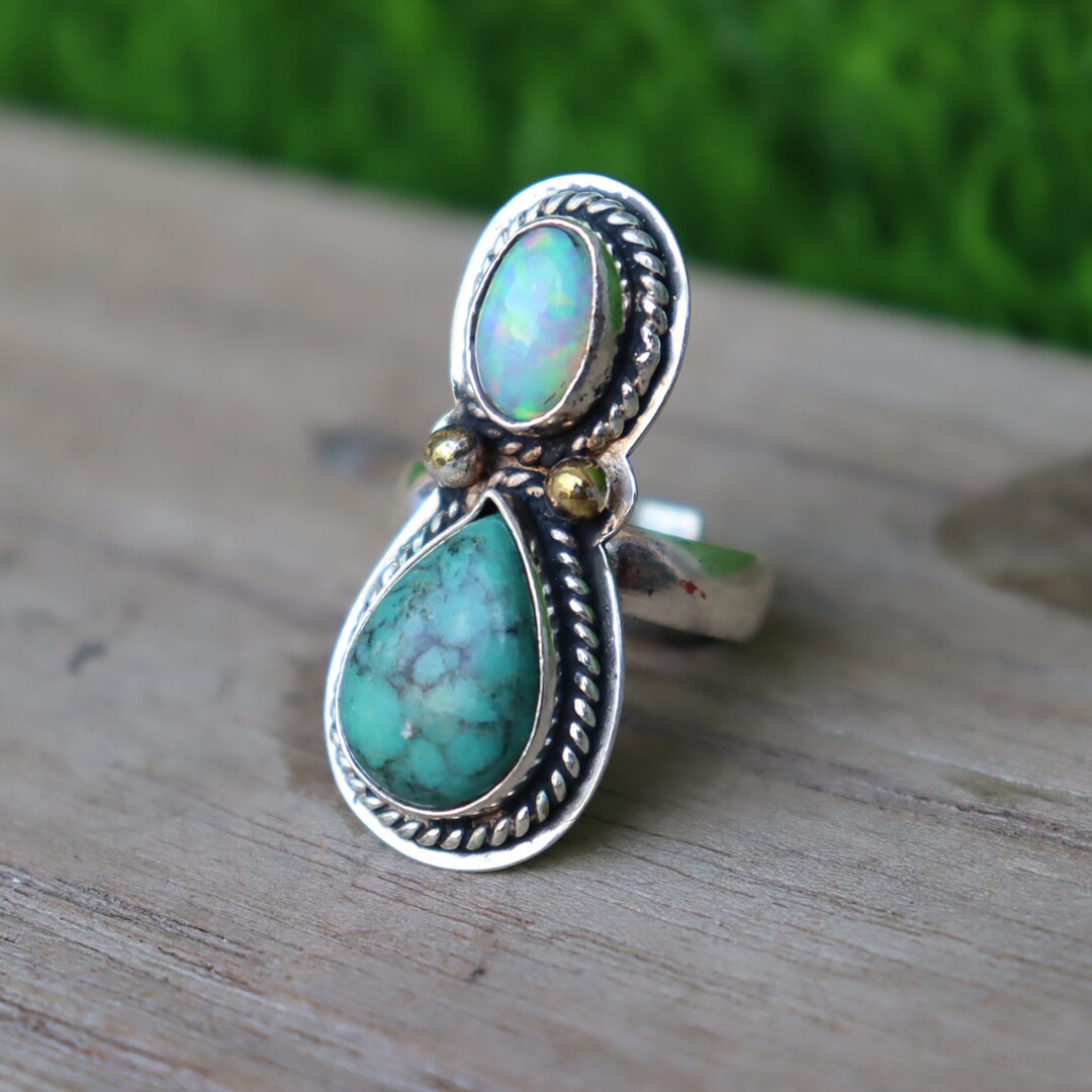 Opal Ring Turquoise Ring Simple Stone Ring Sterling Silver - Etsy