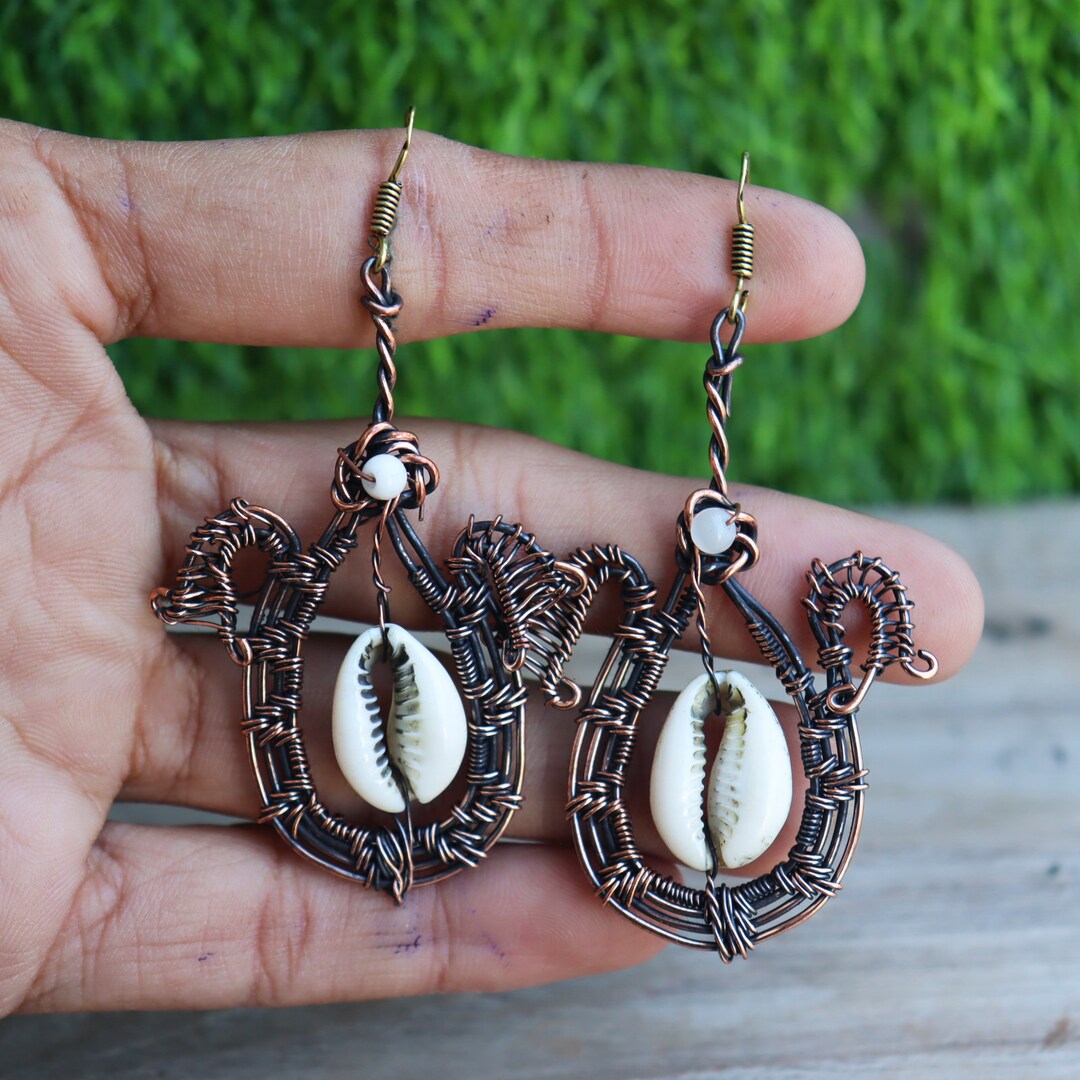 Cowrie Shell Earring, Copper Jewelry Designer Dangle & Drop Earring ...
