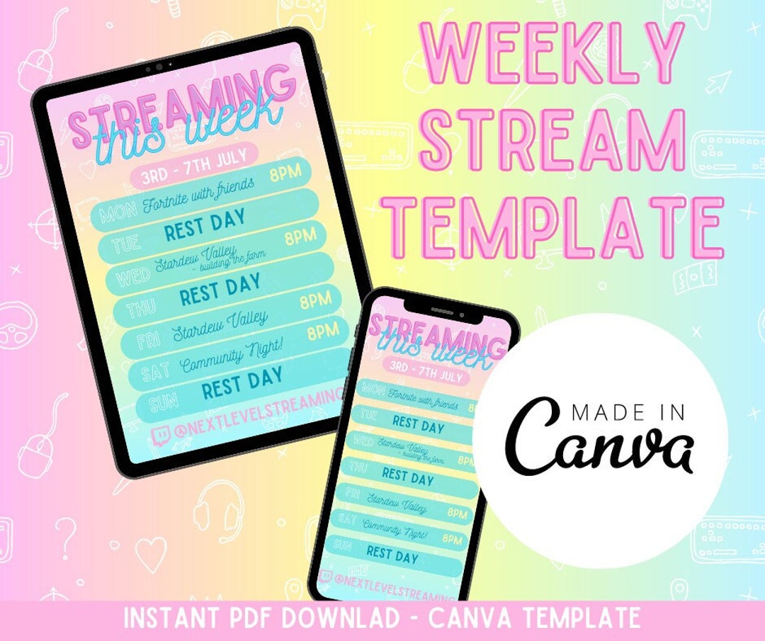 Canva Weekly Stream Template Bundle - Sunset Vibes | Fully Customizable ...