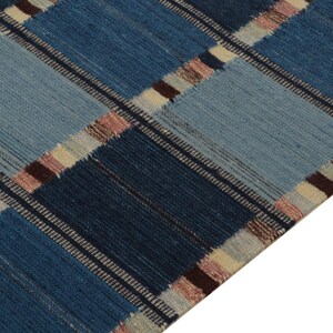 Vintage Swedish Rug Mid-century Modern Design Wool Blend 4x6ft Blue and ...