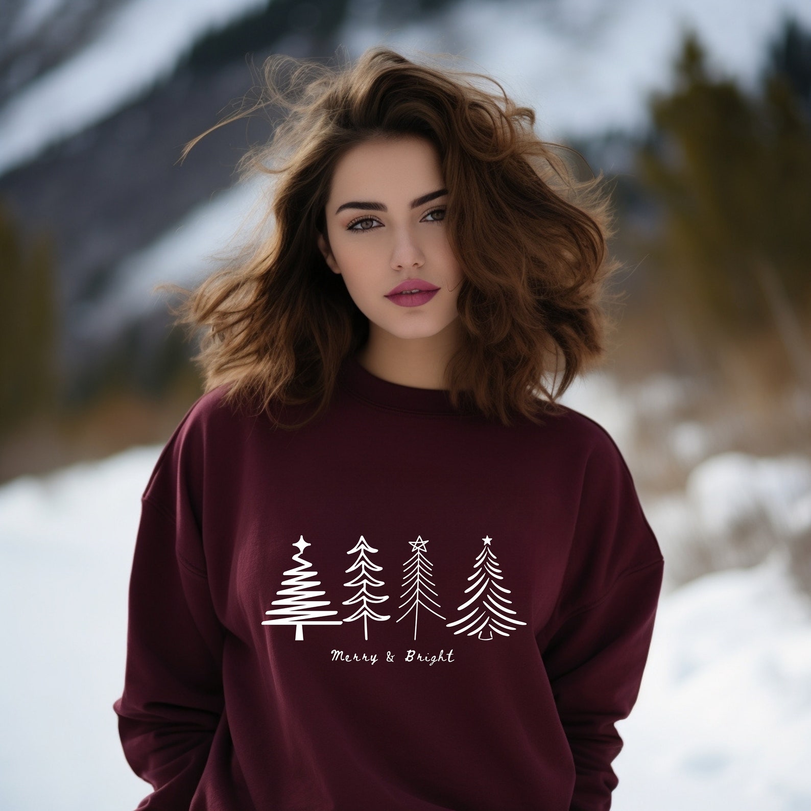 Merry & Bright Christmas Trees Sweatshirt, Christmas Sweatshirt ...