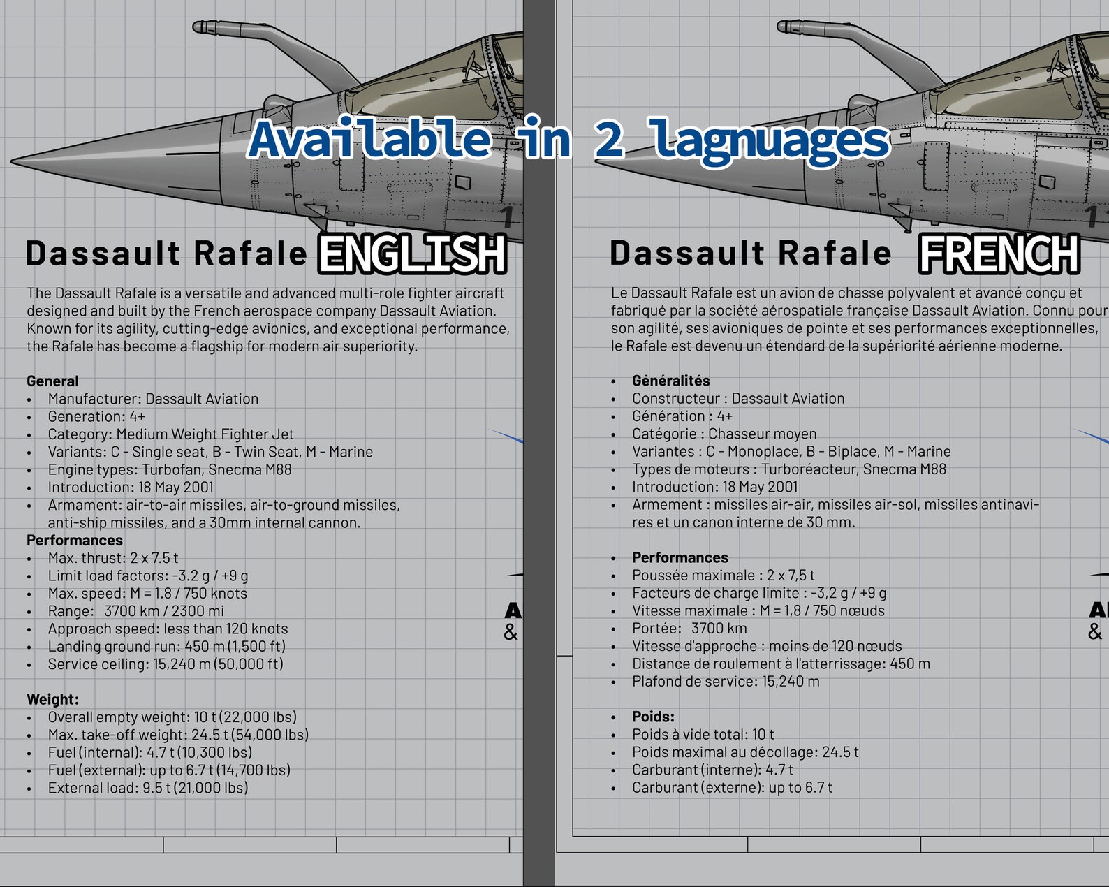 Dassault Rafale POSTER Blueprint French Air Force, Armée De L'air Et De ...