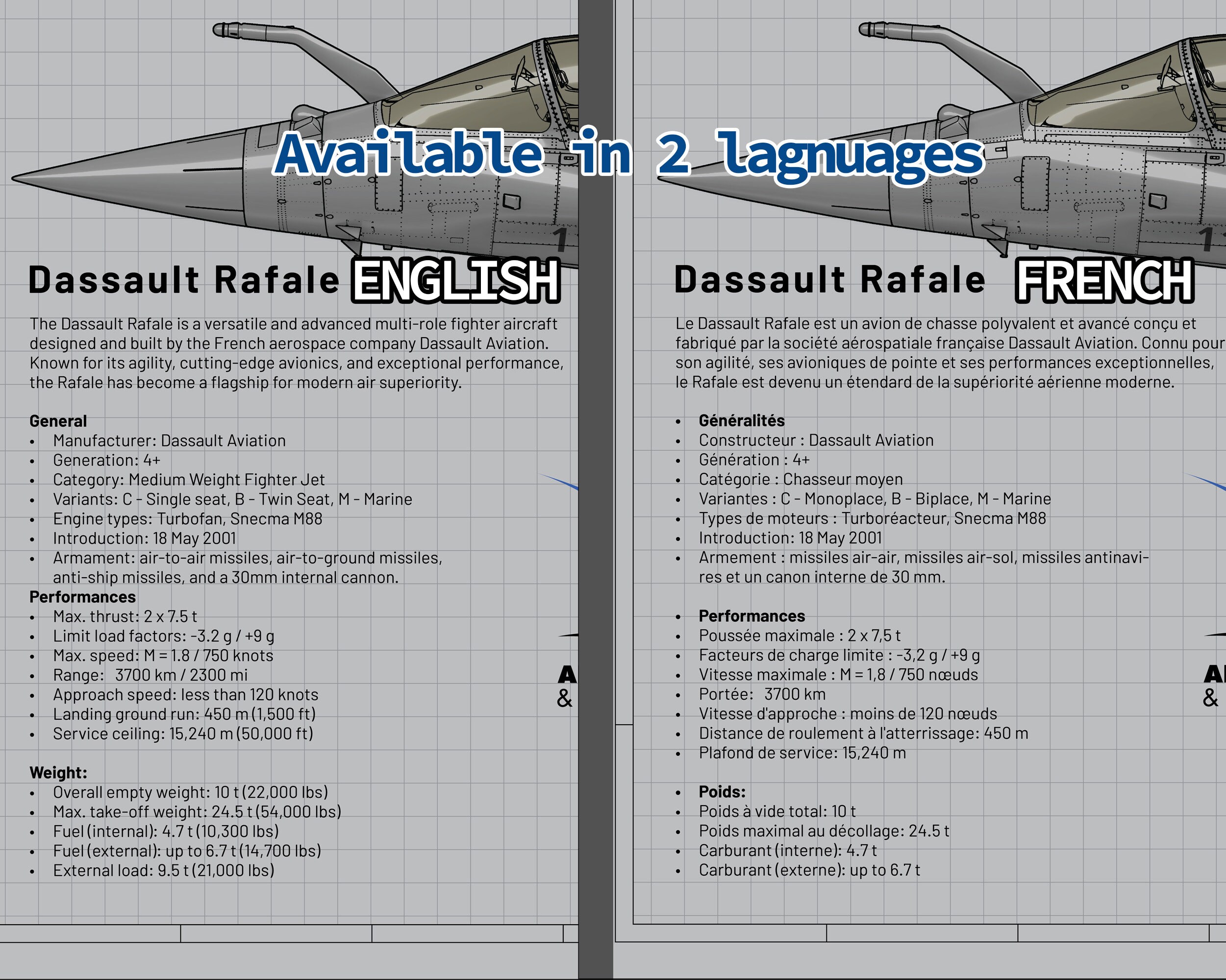 Dassault Rafale POSTER Blueprint French Air Force, Armée De L'air Et De ...