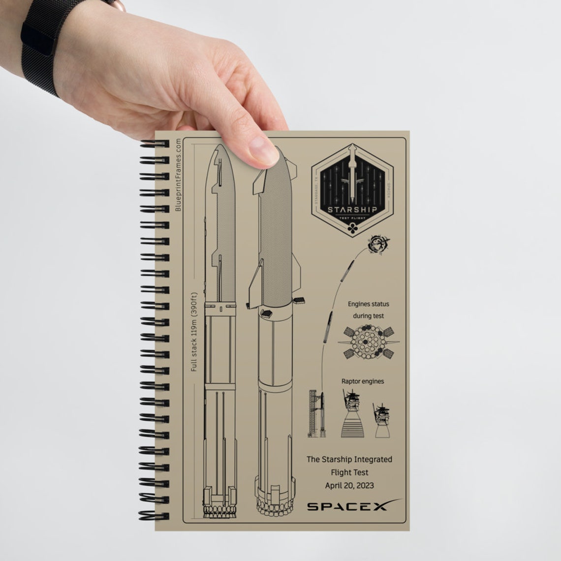 SPACEX STARSHIP Notebook BLUEPRINT in 3 Colors, Aesthetic Blank ...