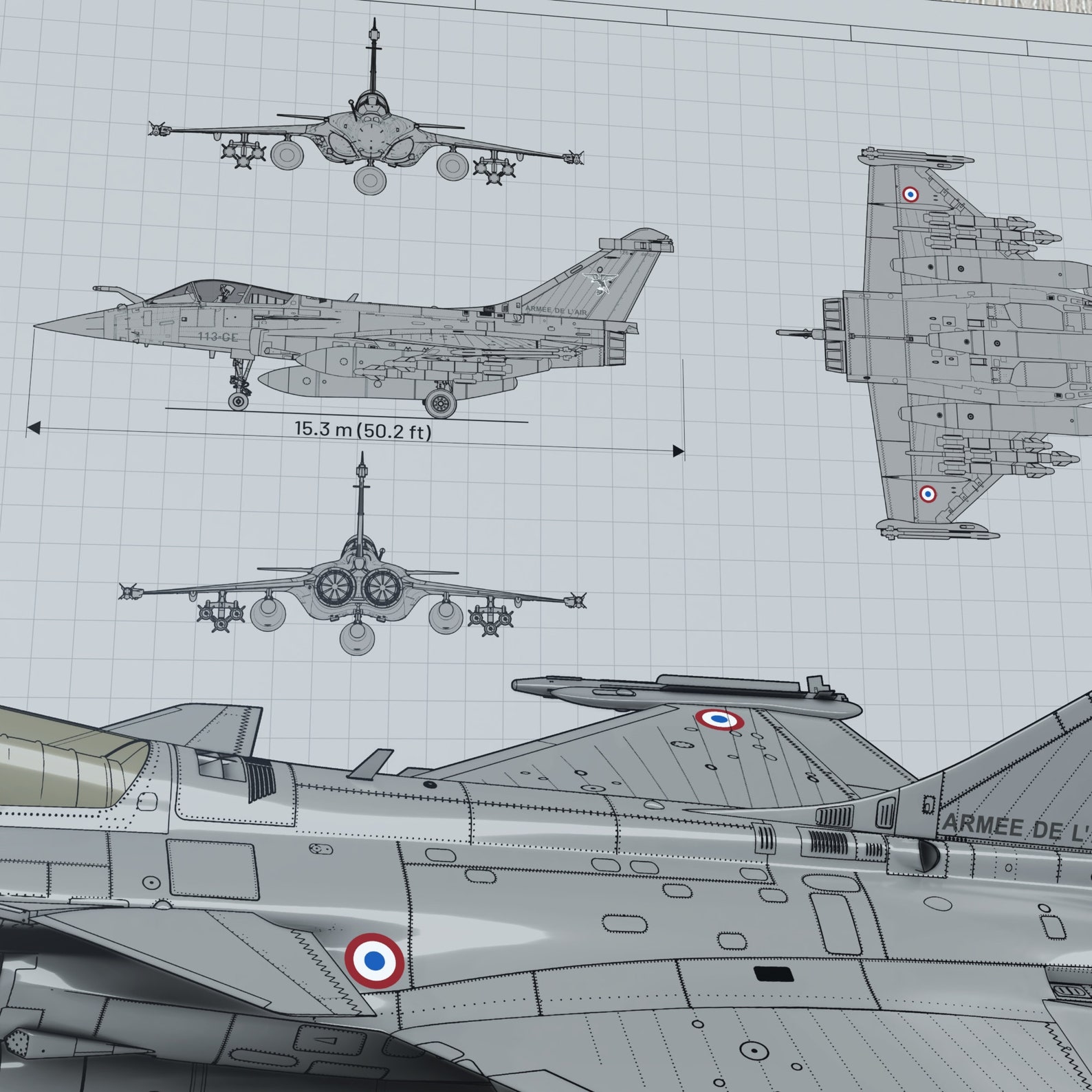 Dassault Rafale POSTER Blueprint French Air Force, Armée De L'air Et De ...