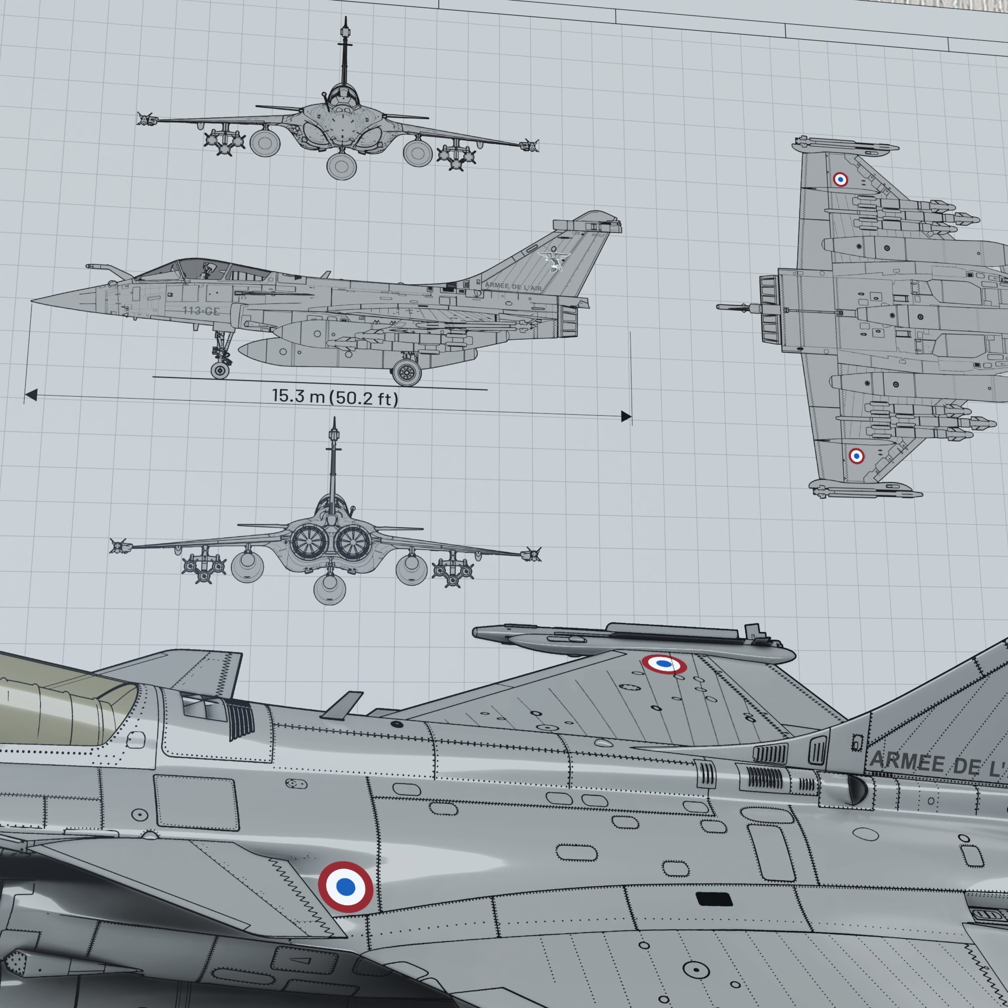 Dassault Rafale Poster Blueprint French Air Force Armée De Lair Et De