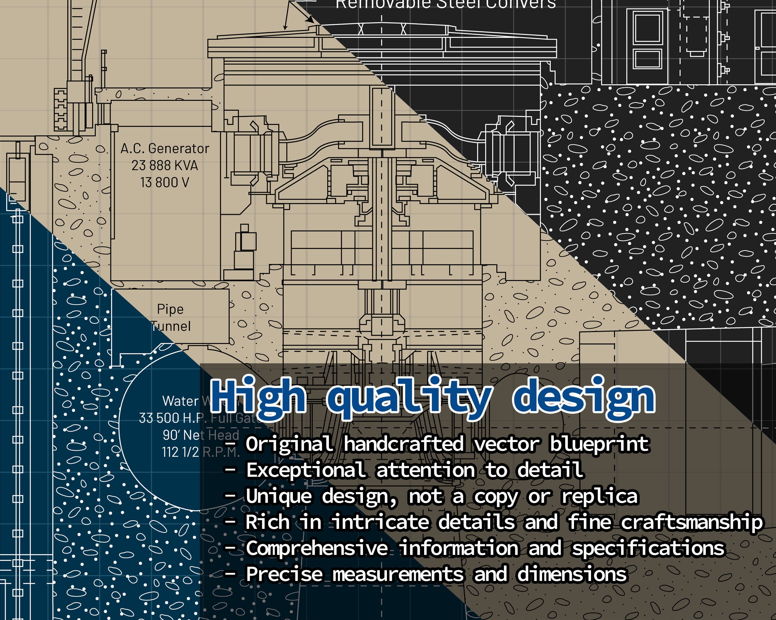 Bagnell Dam & Osage Power Plant Blueprint Framed Print Missouri ...