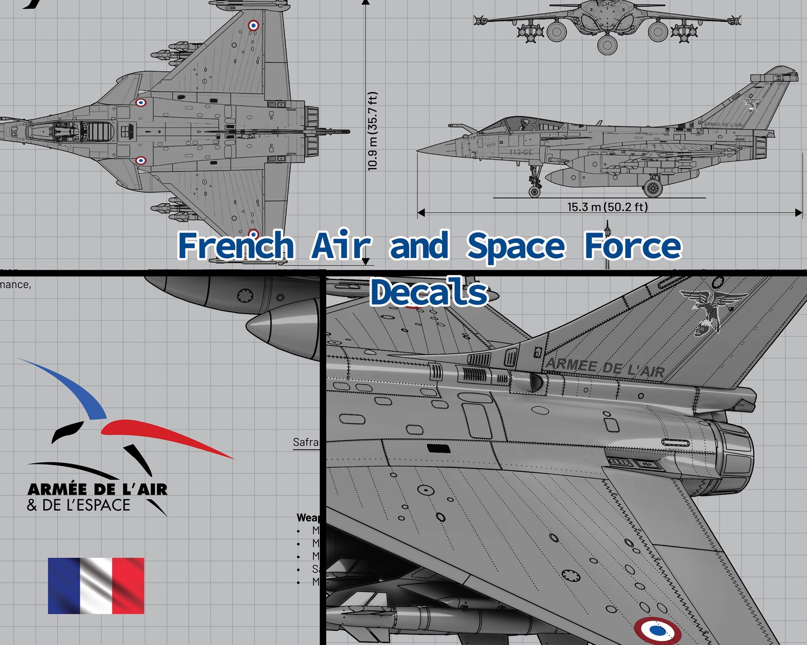 Dassault Rafale POSTER Blueprint French Air Force, Armée De L'air Et De ...