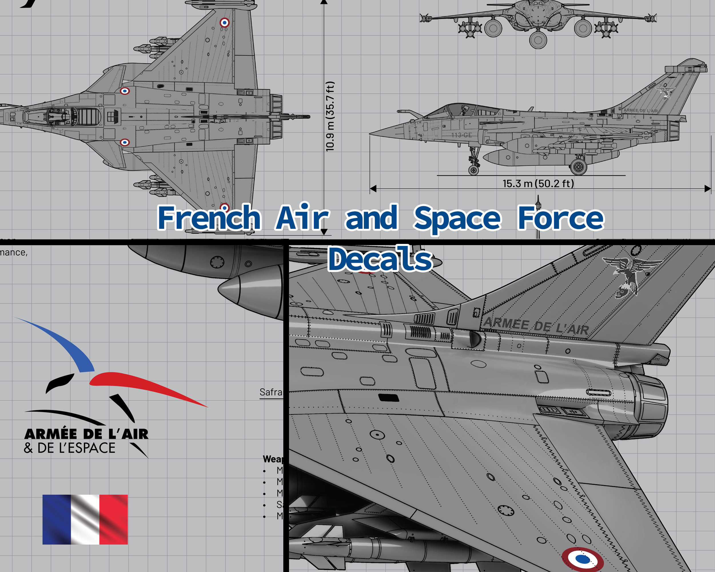 Dassault Rafale POSTER Blueprint French Air Force, Armée De L'air Et De ...