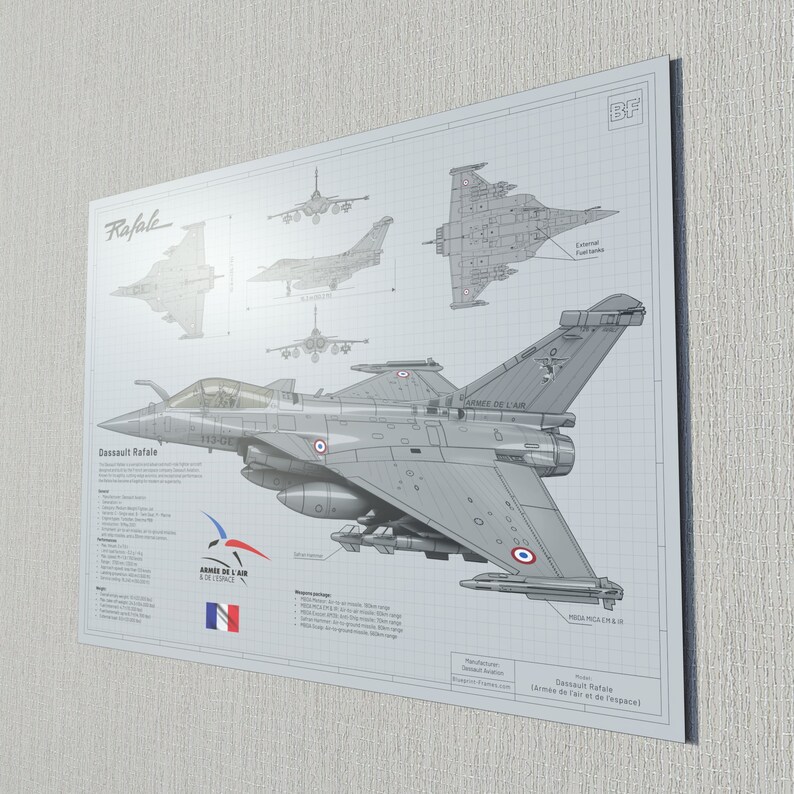Dassault Rafale POSTER Blueprint French Air Force, Armée De L'air Et De ...
