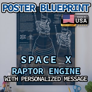 Poster RAPTOR ENGINE Spacex Blueprint - Rocket Engine Raptor Detailed ...