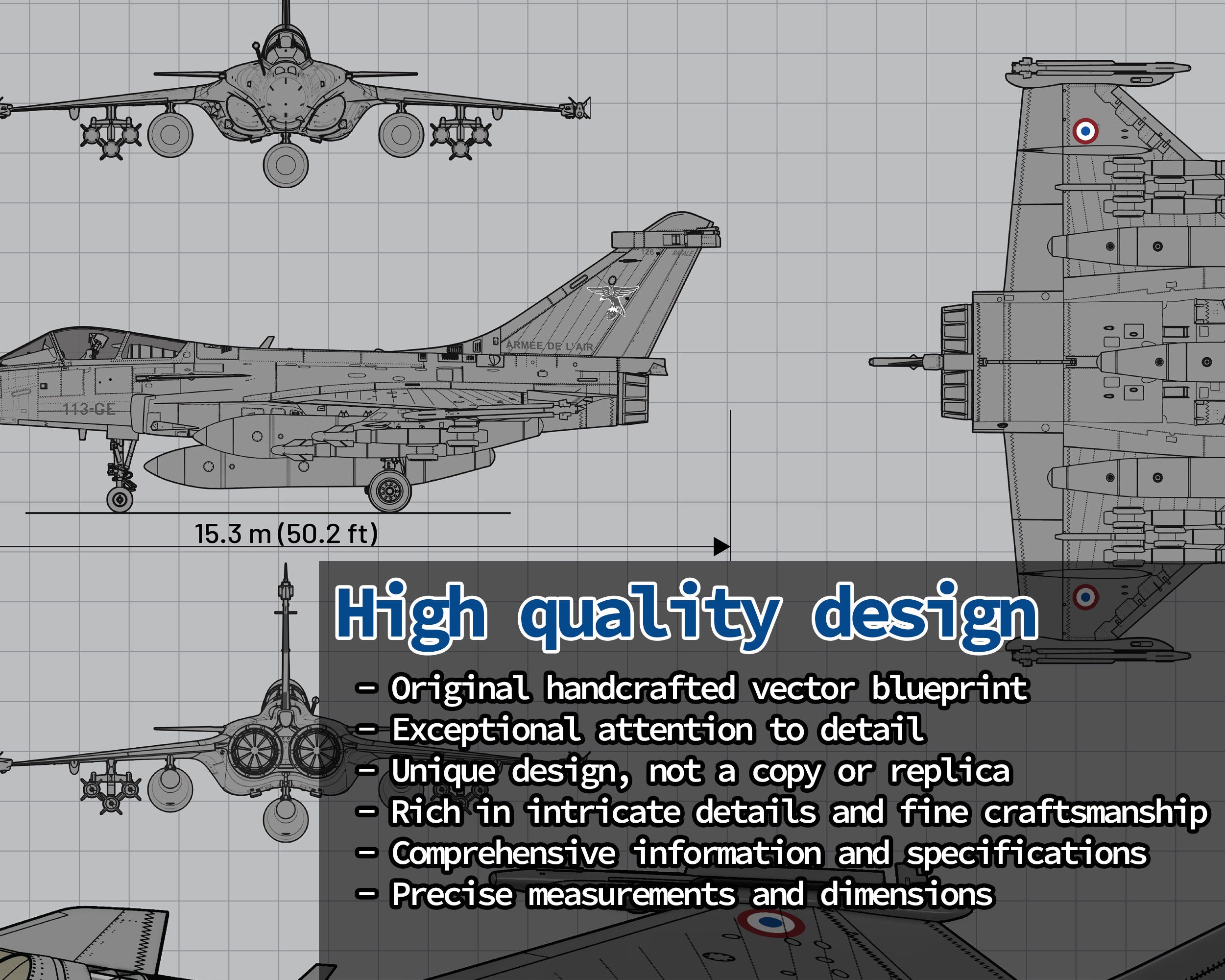 Dassault Rafale POSTER Blueprint French Air Force, Armée De L'air Et De ...