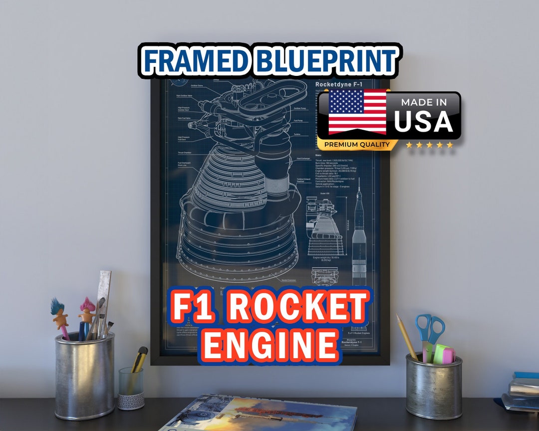 F1 Rocket Engine FRAMED Blueprint - Saturn V NASA Moon Rocket Engine ...
