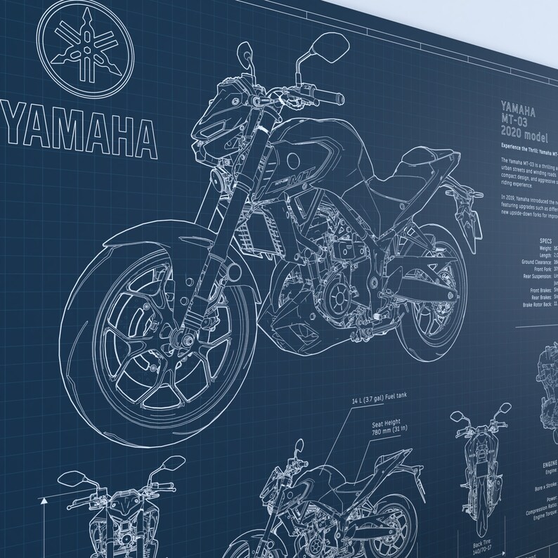 YAMAHA MT-03 Blueprint Wall Art Printed POSTER Gift for - Etsy