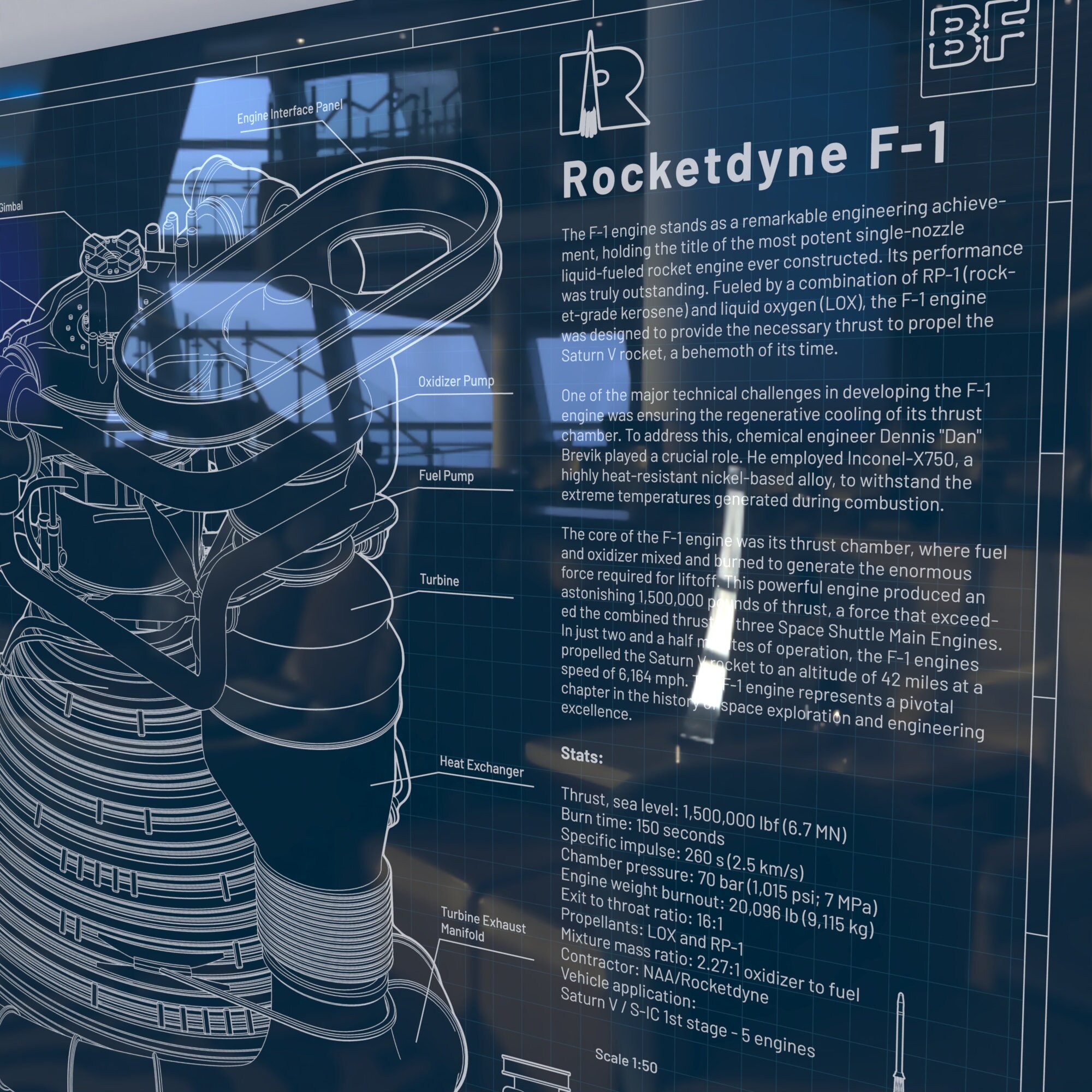 F1 Rocket Engine POSTER Blueprint Saturn V NASA Moon Rocket Engine ...