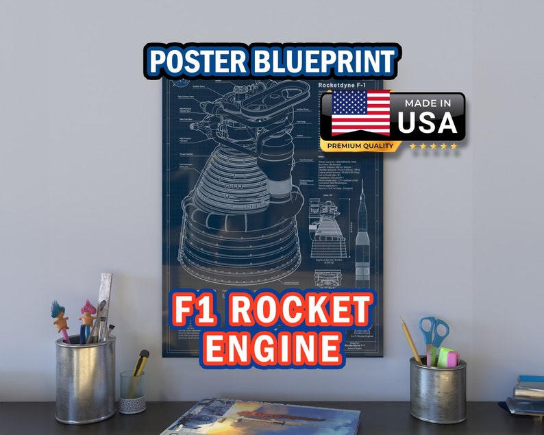 F1 Rocket Engine POSTER Blueprint Saturn V NASA Moon Rocket Engine ...