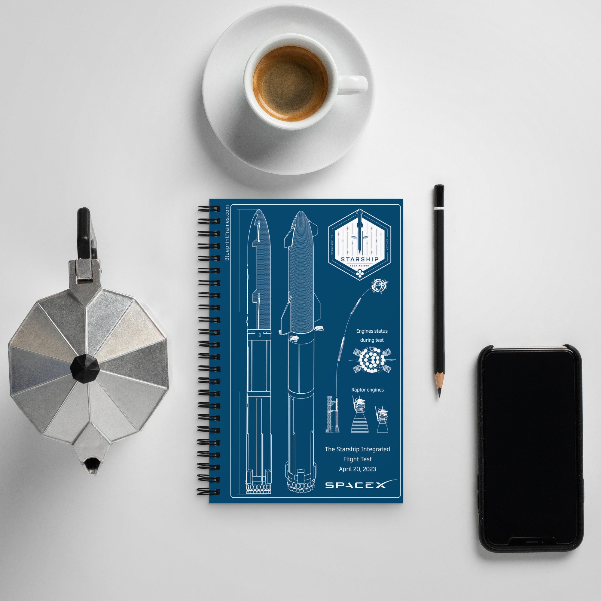 SPACEX STARSHIP Notebook BLUEPRINT in 3 Colors, Aesthetic Blank ...
