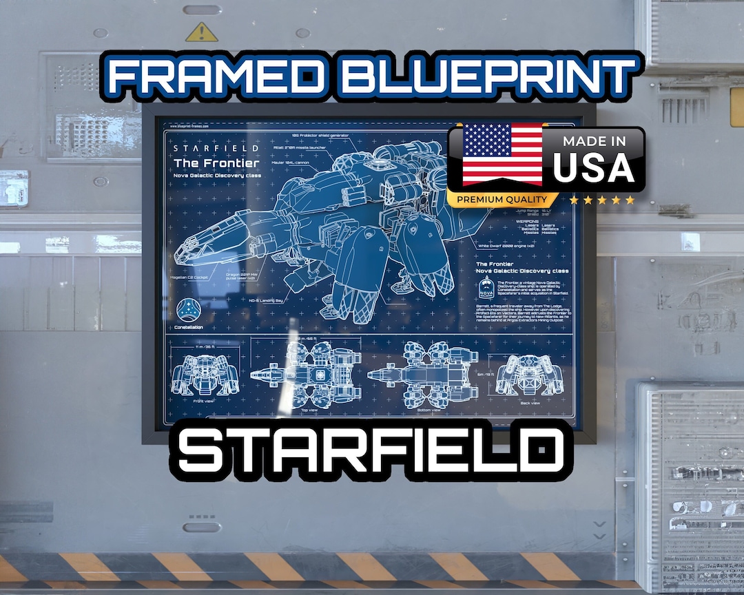 STARFIELD Frontier Starship BLUEPRINT Framed Printed Video Game Wall ...