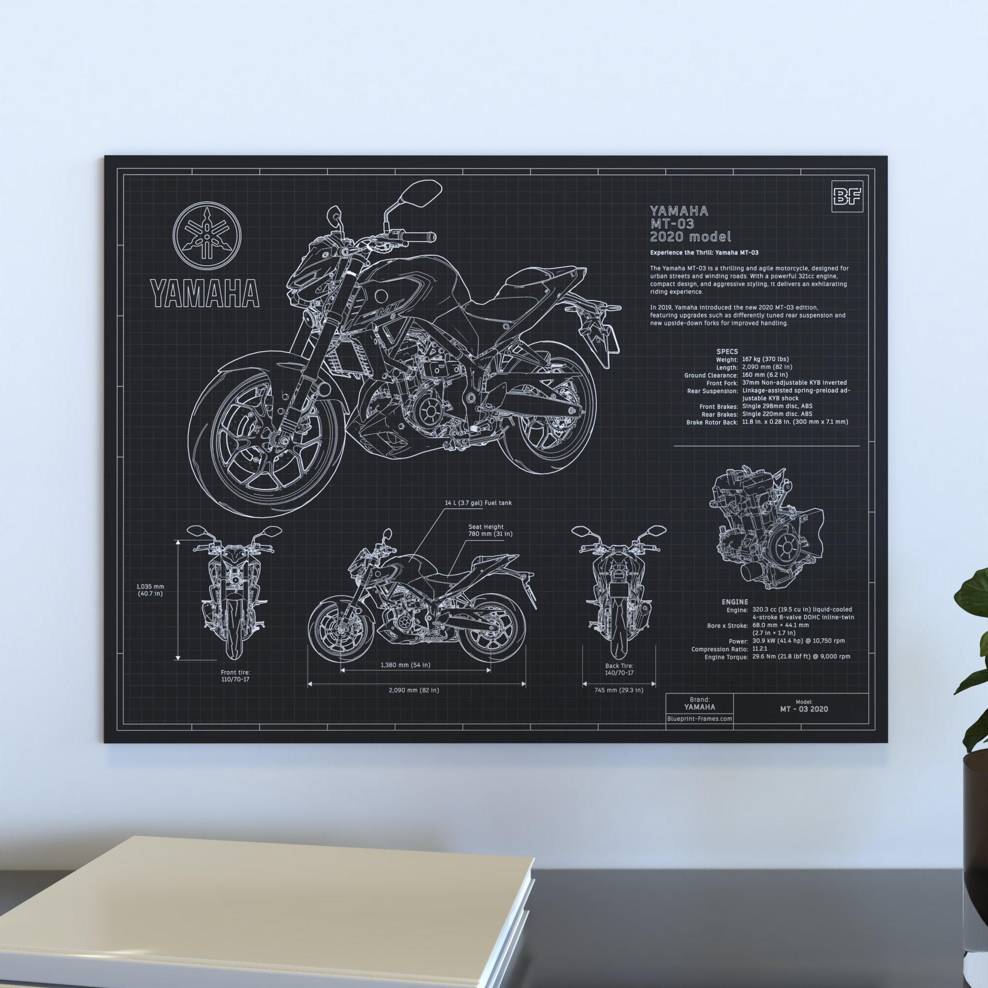 YAMAHA MT-03 Blueprint Wall Art Printed POSTER Gift for - Etsy