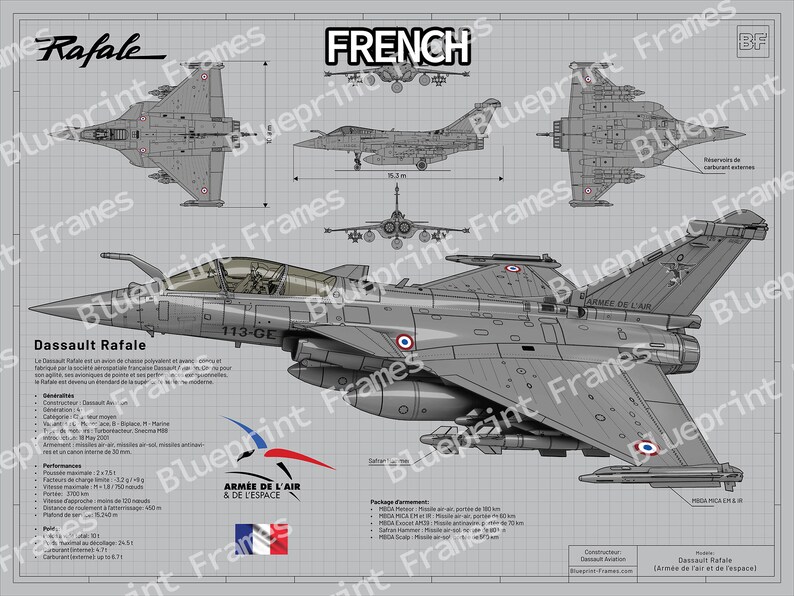 Dassault Rafale POSTER Blueprint French Air Force, Armée De L'air Et De ...