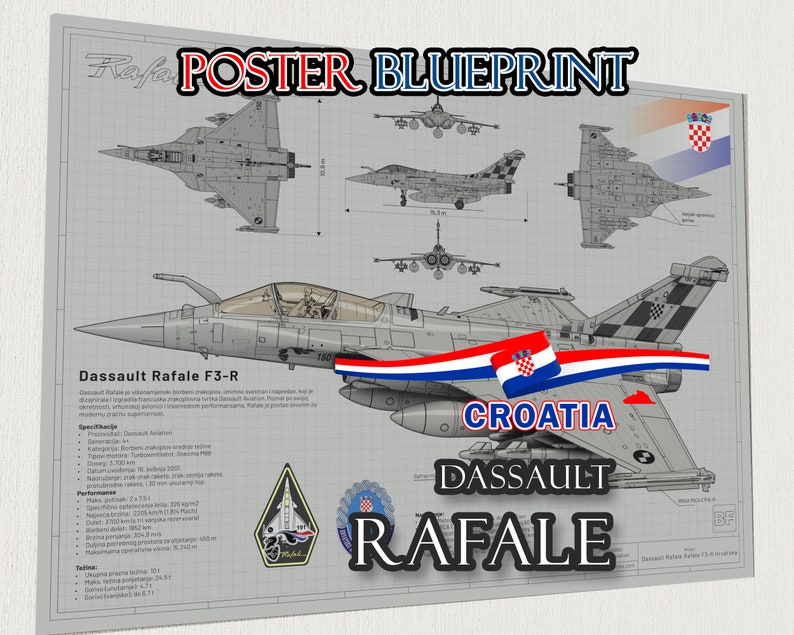 Dassault Rafale POSTER Blueprint Croatian Air Force, Hrvatsko Ratno ...