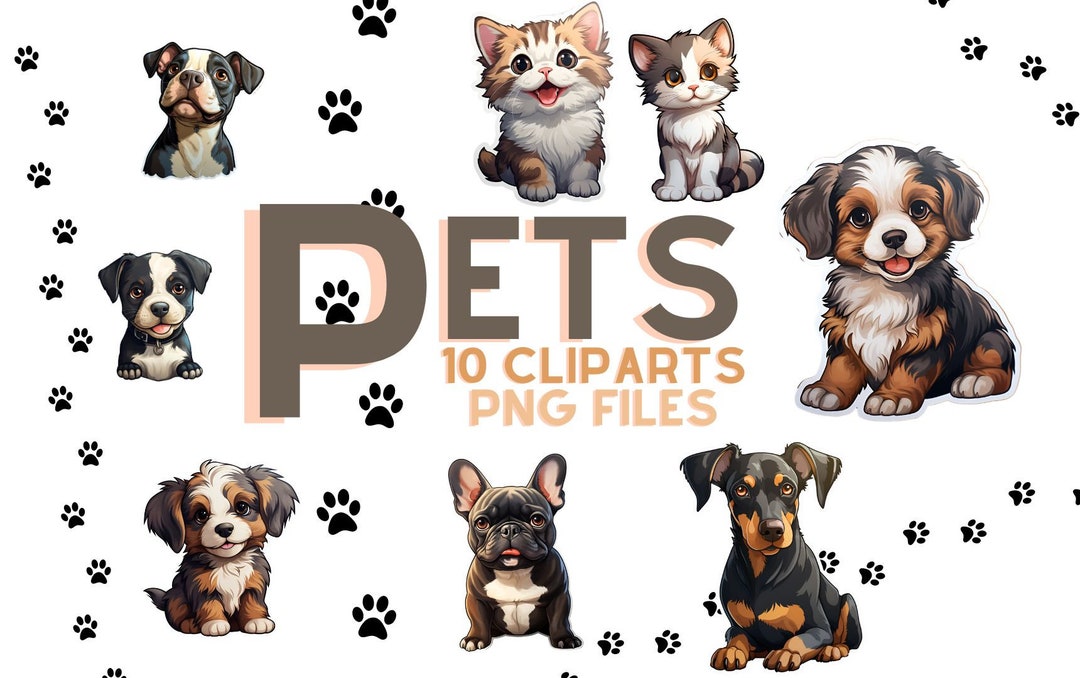 10 CUTE PETS CLIPART, Dogs and Cats, Png Files, Transparent - Etsy