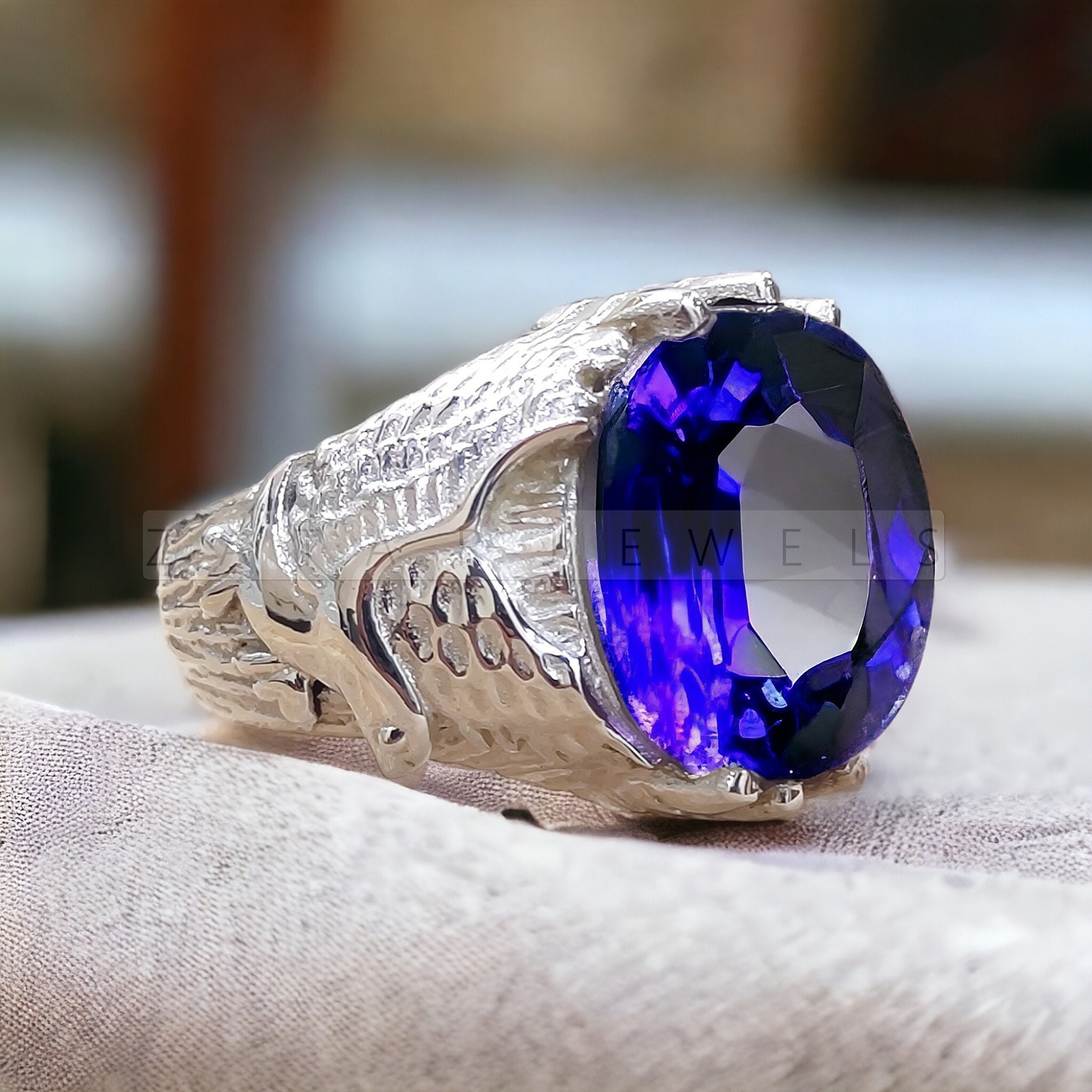 Tanzanite Men Ring, Sterling Silver Ring, Wedding Tanzanite Ring ...