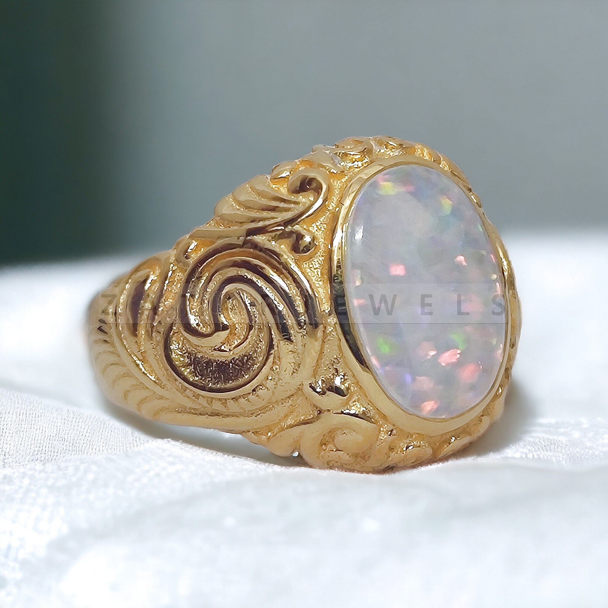 Opal Ring for Men, Wedding Ring, Luxury Opal Ring, 14k Gold Over ...