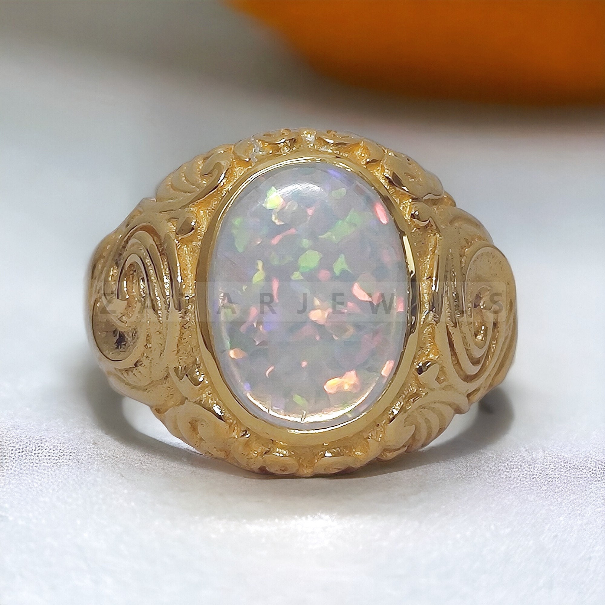 Opal Ring for Men, Wedding Ring, Luxury Opal Ring, 14k Gold Over ...