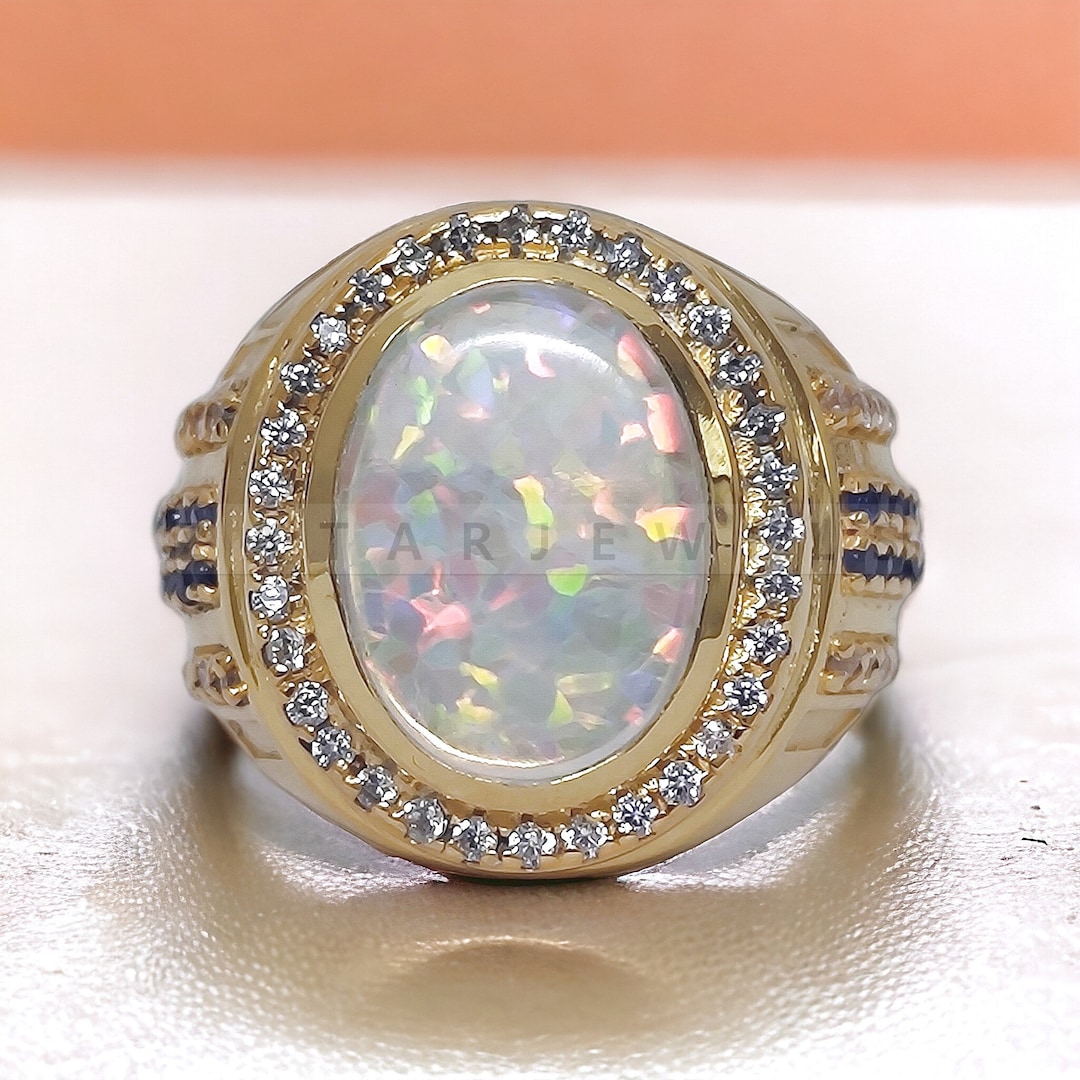 Fire Opal Men Ring Opal Men Ring,925 Sterling Silver, AAA Quality Opal Gemstone Ring, Handmade ...